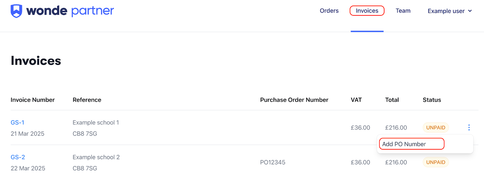 Adding a Purchase Order Number – Wonde Partners